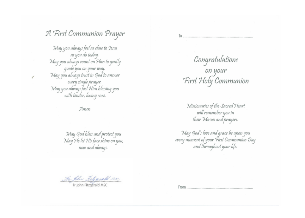 Communion Mass Card 1 - Missionaries of the Sacred Heart